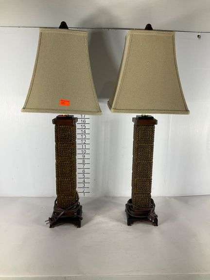 Pair of Table Lamps with Textured Bases and Linen Shades - Hash Auctions