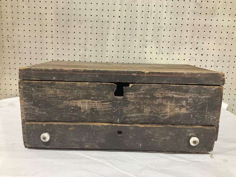Wooden Storage Box with Drawer (missing lock) - Hash Auctions