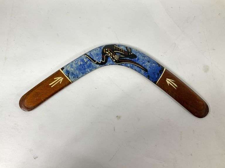 Hand-Painted Boomerang with Aboriginal Design - Hash Auctions
