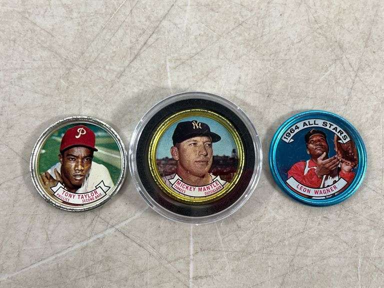 Set of Three 1964 Baseball Coins Featuring Mickey Mantle, Leon Wagner ...