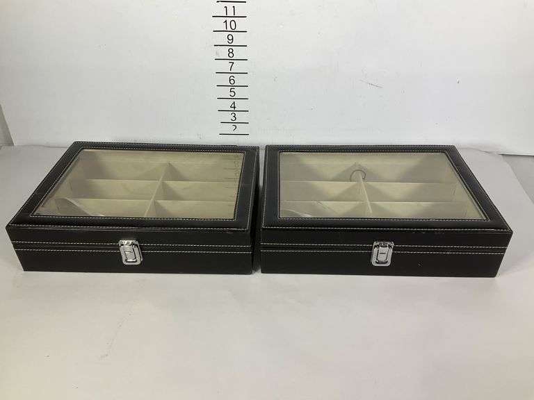 Set of Two Black Display Boxes with Clear Lids and Compartmentalized ...