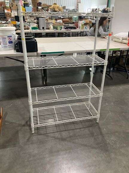 Four-Tier White Wire Shelf Unit, 56”H x 36”L x 14”W - Hash Auctions