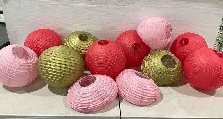 Lot of Multicolored Paper Lanterns with Metal Frames - Hash Auctions