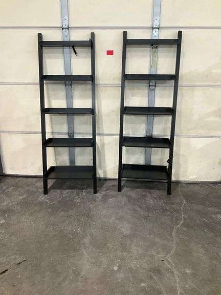 Pair of Five-Tier Black Ladder Shelf Units - Hash Auctions