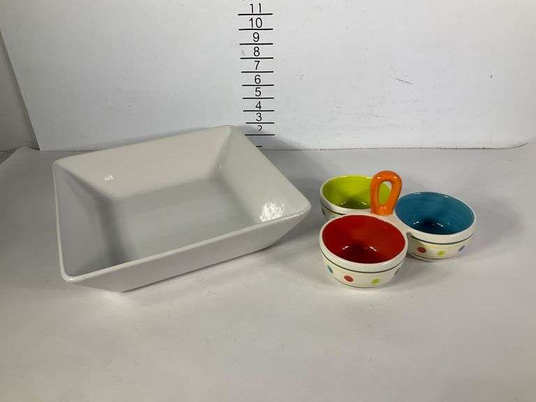 Lot of Tag Hand-Painted Divided Serving Dish and The Pampered Chef ...