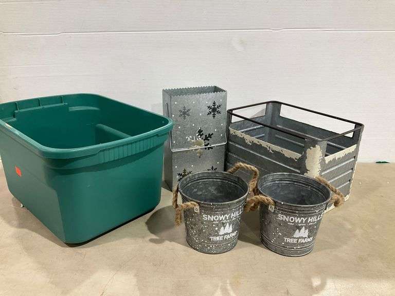Collection of Metal Containers and Green Plastic Storage Bin - Hash ...