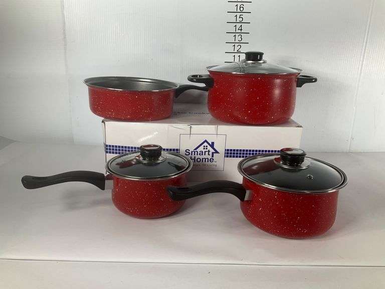 7-Piece Red Speckle Cookware Set with Glass Lids by Smart Home - Hash ...