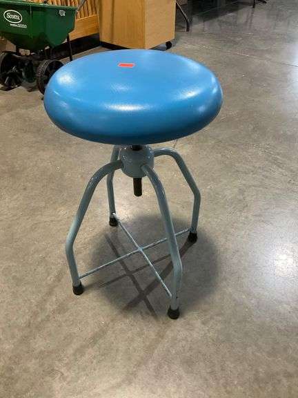 Adjustable Blue Vinyl-Padded Stool with Metal Frame - Hash Auctions