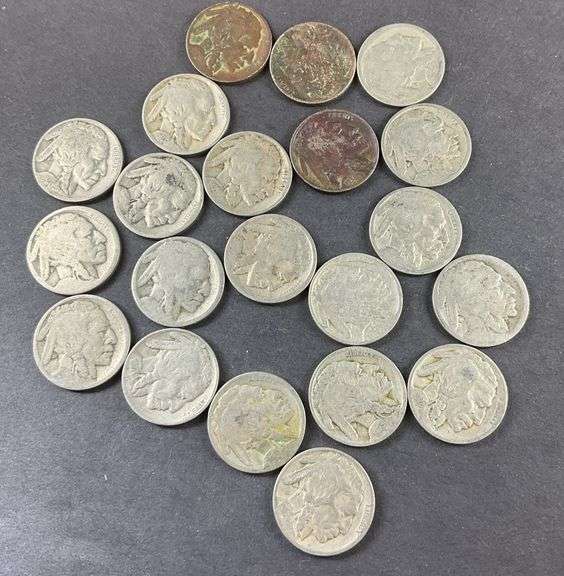 Buffalo Nickels Rough To Average Condition 21 Coins Total - Hash Auctions