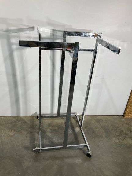 Chrome Retail Clothing Rack with Adjustable Arms on Casters - Hash Auctions