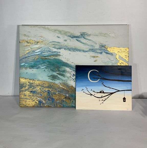 Set of Two Wall Art Pieces on Canvas, Including Abstract with Gold ...