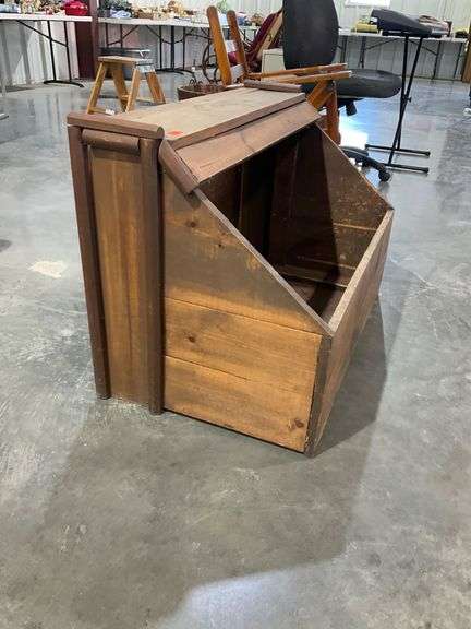 Rustic Wood Storage Bin with Slanted Front Panel and Hinged Top, 33 ...