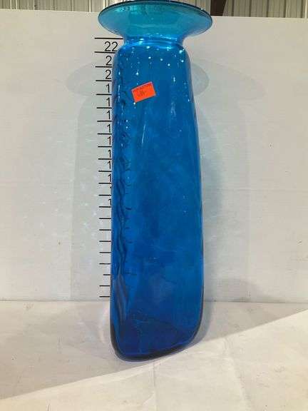 Tall Blue Art Glass Vase with Flared Rim - Hash Auctions