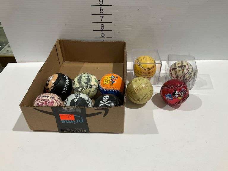 Set of Decorated Baseballs Featuring Historical and Pop Culture Themes ...