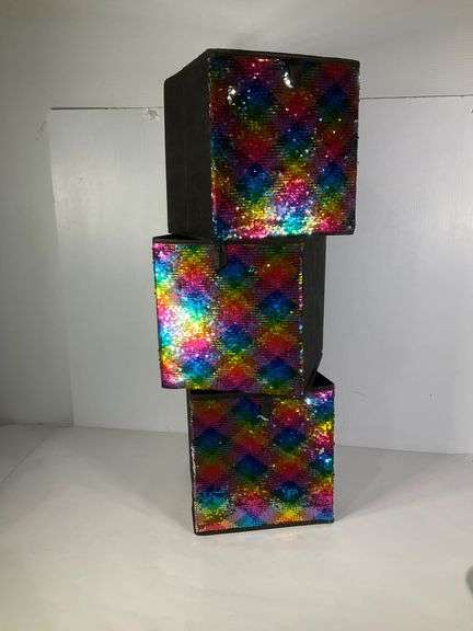 Stacked Rectangular Boxes with Iridescent Multicolor Diamond Pattern ...