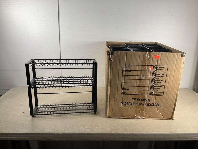 Set of Black Metal Stacking Storage Racks with 2 Heights - Hash Auctions