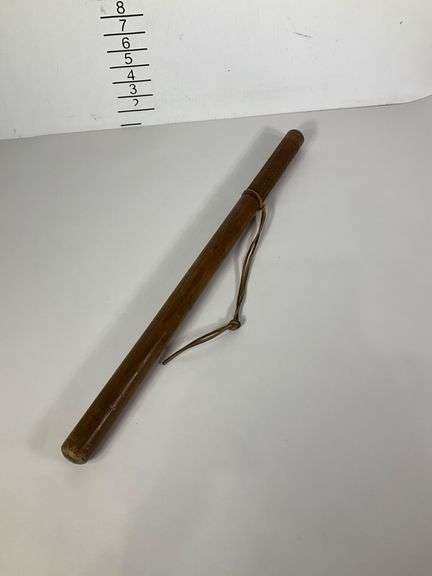 Brown Baton with Grooved Handle and Attached Leather Strap - Hash Auctions