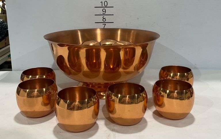 Copper Punch Bowl Set with 14 Matching Cups - Hash Auctions