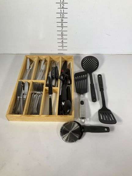 Assorted Kitchen Utensils and Cutlery Set with Tray - Hash Auctions