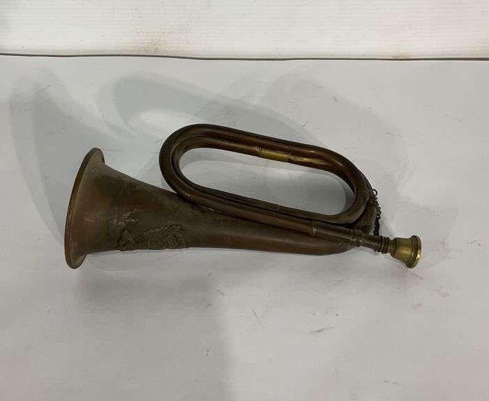 Brass Bugle with Embossed Military Insignia and Chain Attachment - Hash ...