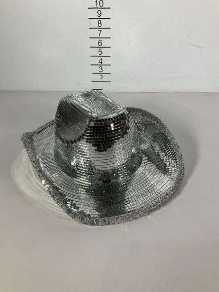 Silver Mirror Cowboy Hat with Mosaic Tile Design - Hash Auctions
