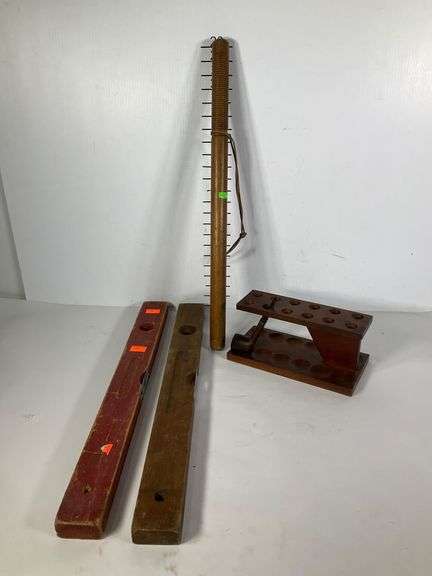 Collection of Vintage Stevens Levels, Pipe Stand, and Wire-Wrapped ...