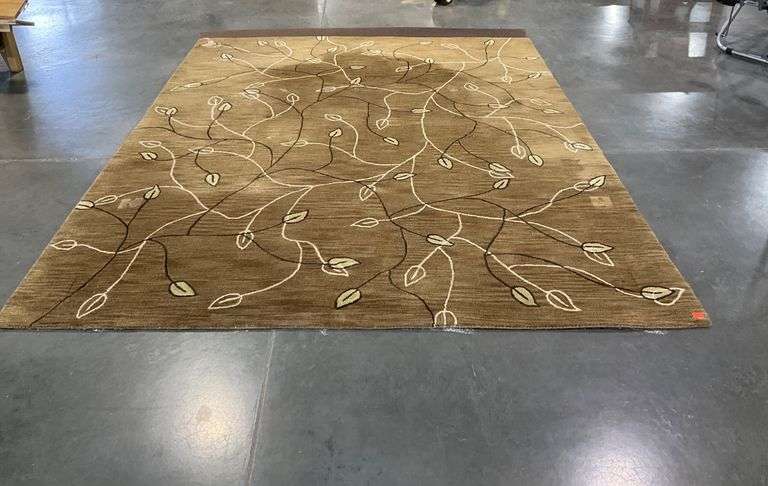 Bashian Camel-Colored Area Rug with Vine and Leaf Pattern - Hash Auctions