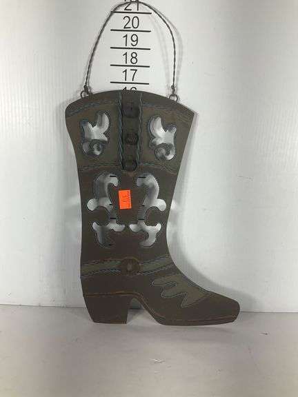 Metal Cowboy Boot-Shaped Wall Decor with Cutout Design - Hash Auctions