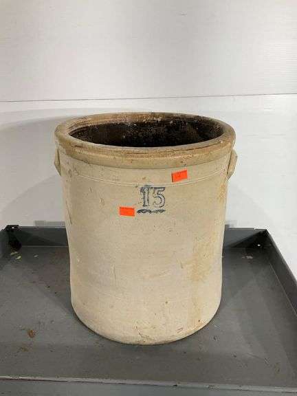 Stoneware Crock with Number ’15’ Mark and Side Handles, 19in tall ...