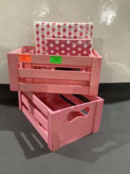 Set of Pink Storage Crates with Polka Dot and Solid Napkins - Hash Auctions