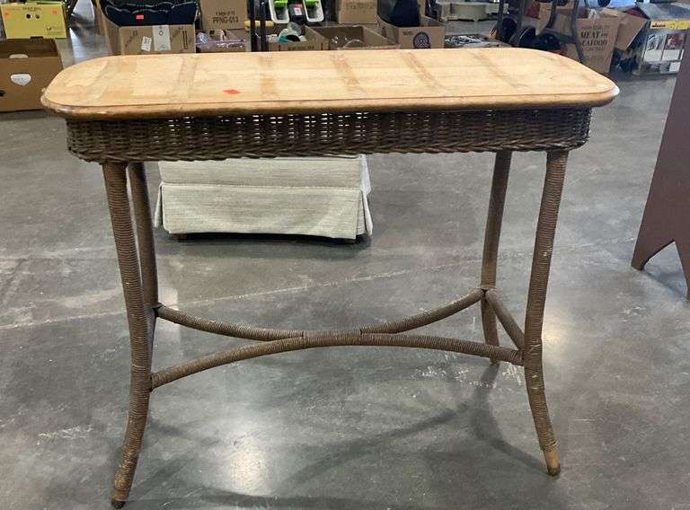 Rectangular Wicker and Wood Accent Table, 36”x15” - Hash Auctions