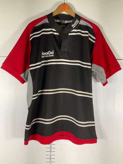 Kooga Men’s X-Large Rugby Shirt in Black, Red, and Grey - Hash Auctions