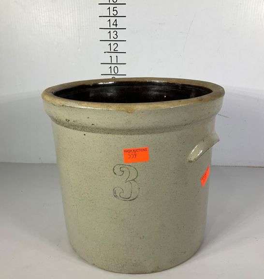 Stoneware Crock with Number ‘3’ Engraving and Glazed Interior - Hash ...