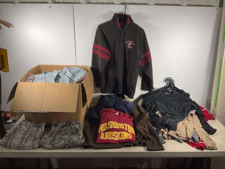 Assorted Clothing Lot Including Jackets, Shirts, and Shorts - Hash Auctions