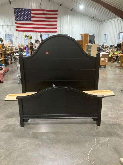 Black Wooden Full Size Bed Frame with Arched Headboard and Footboard ...