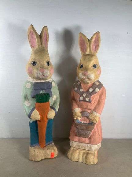 Pair of Painted Paper Mache Rabbit Figurines, 30” Tall - Hash Auctions