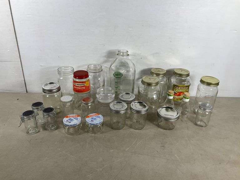 Collection of Assorted Glass Jars with Metal and Cork Lids - Hash Auctions