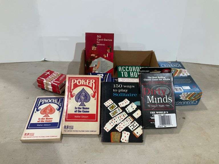 Assorted Card Game Books and Decks Including Hoyle, Solitaire, and ...