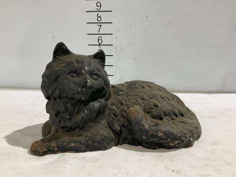 Cast Iron Reclining Cat Figurine with Textured Surface - Hash Auctions