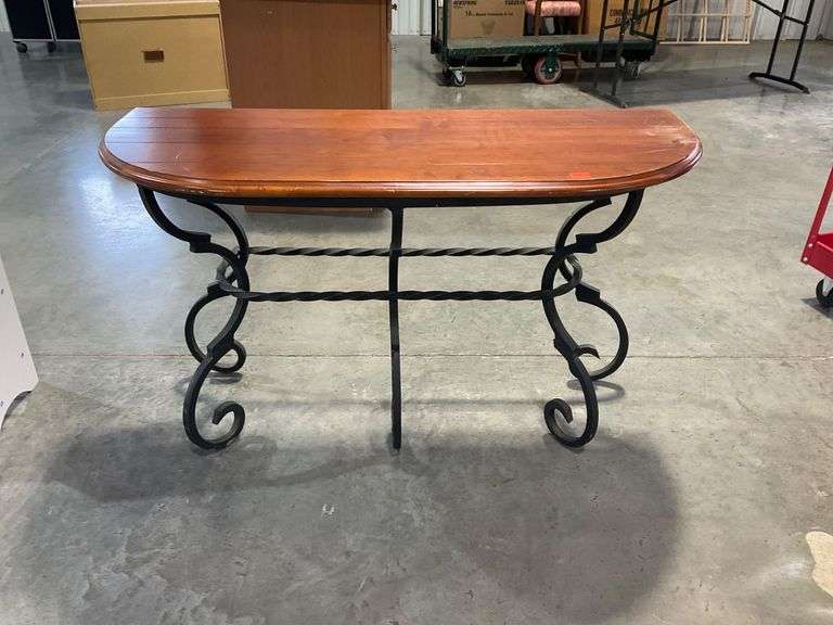 Demilune Console Table with Metal Scroll Base - Hash Auctions