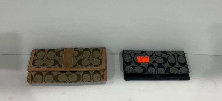 Two Coach Logo Fabric Wallets with Leather Accents - Hash Auctions