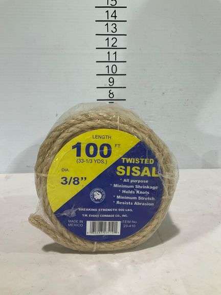 100 Ft Twisted Sisal Rope, 3/8-Inch Diameter - Hash Auctions