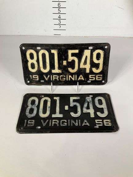 Pair of Virginia 1956 License Plates with Embossed Lettering - Hash ...