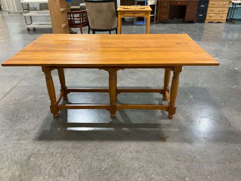Pine Table with Flip-Top Extendable Leaves and Two Drawers, 72″ Length ...