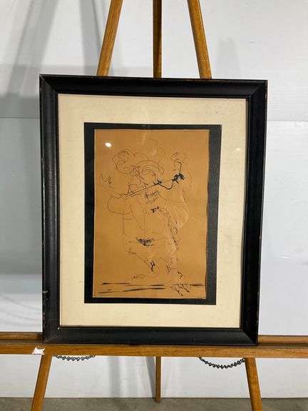 Framed Ink Drawing on Brown Paper by Guavar Hansson, 1964 - Hash Auctions
