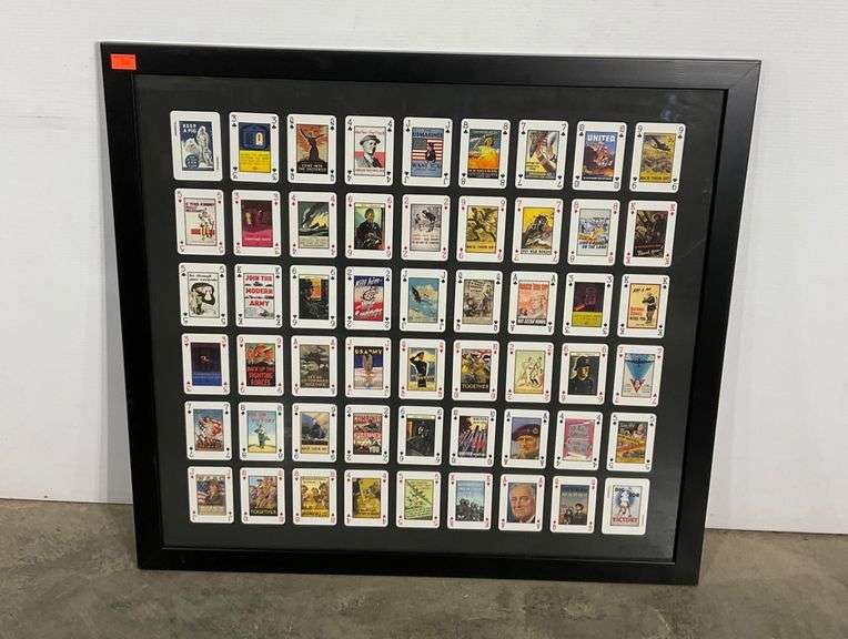 Framed Display of 53 Vintage-Style Propaganda Playing Cards - Hash Auctions