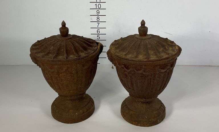 Pair of Cast Iron Lidded Urn-Shaped Containers - Hash Auctions
