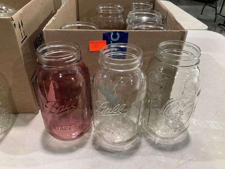 Three boxes: Assorted Glass Jars and Bottles Including Ball Mason Jars ...