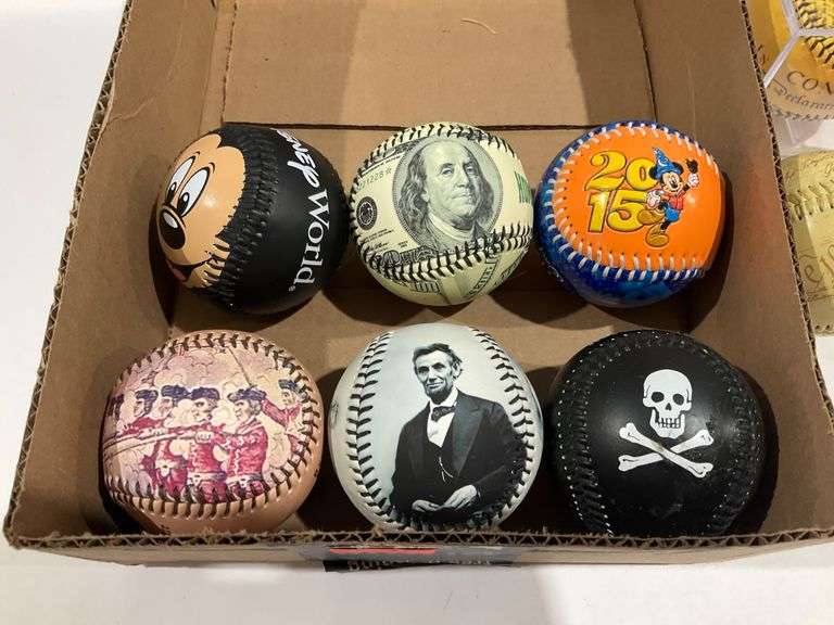 Set of Decorated Baseballs Featuring Historical and Pop Culture Themes ...