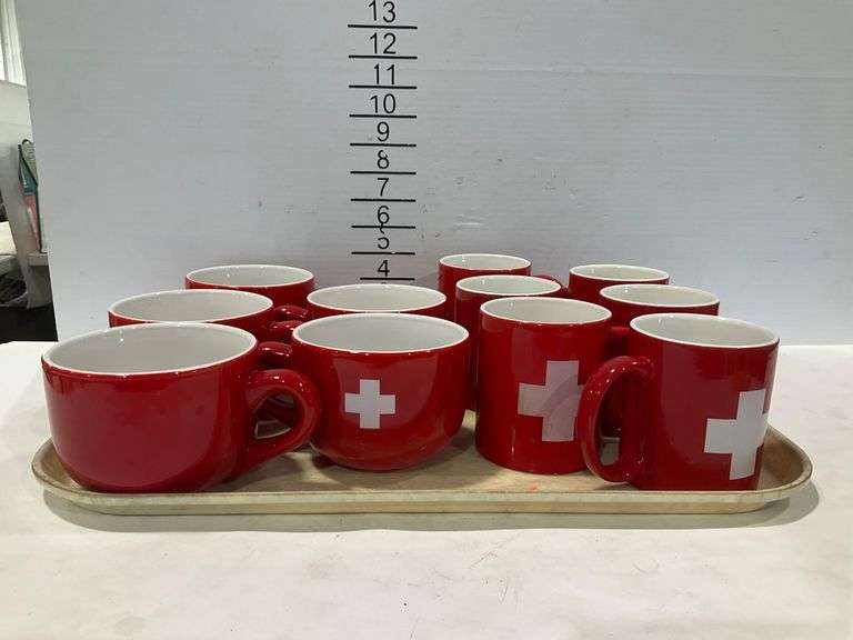 Set of 11 Red Ceramic Mugs with White Cross Design by M Ware - Hash ...
